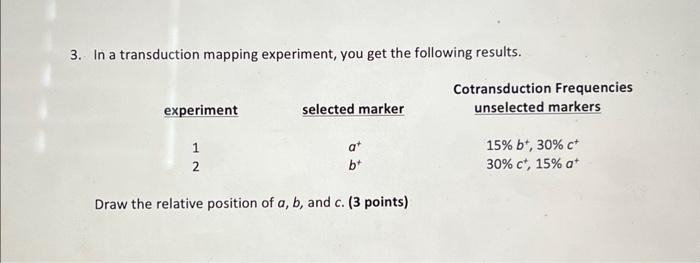 Solved 3. In a transduction mapping experiment, you get the | Chegg.com