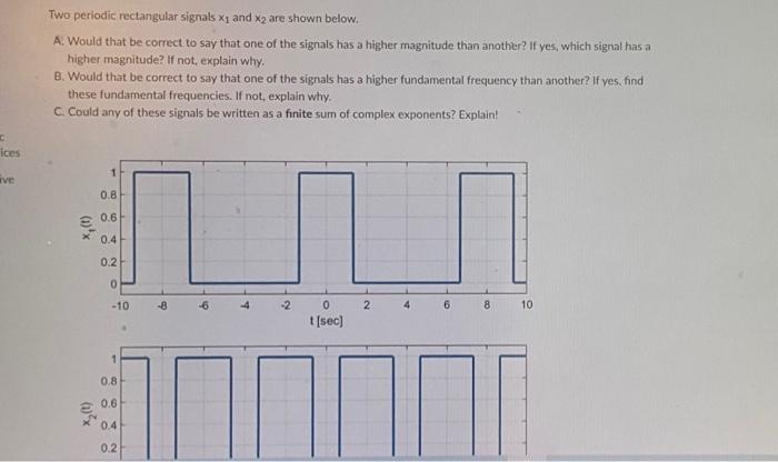 Solved Two periodic rectangular signals x1 and x2 are shown | Chegg.com