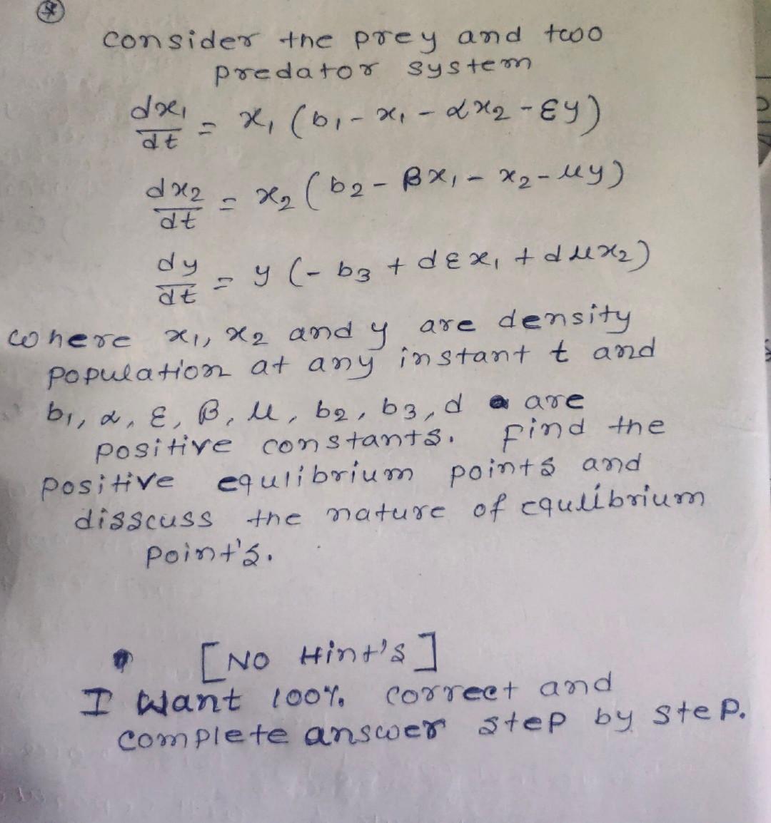 Solved (consider the prey and two predator | Chegg.com
