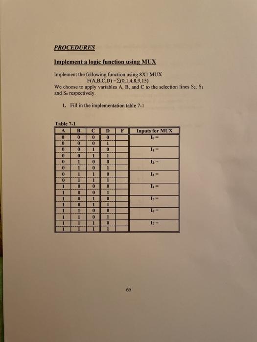 Solved Procedures Implement A Logic Function Using Mux 4781