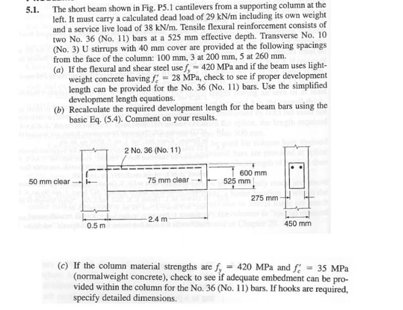 Solved 5.1. The short beam shown in Fig. P5.1 cantilevers | Chegg.com