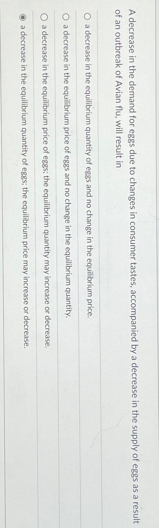 Solved A decrease in the demand for eggs due to changes in | Chegg.com