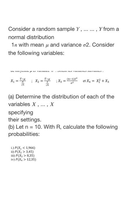 Solved Consider a random sample Y,……,Y from a normal | Chegg.com