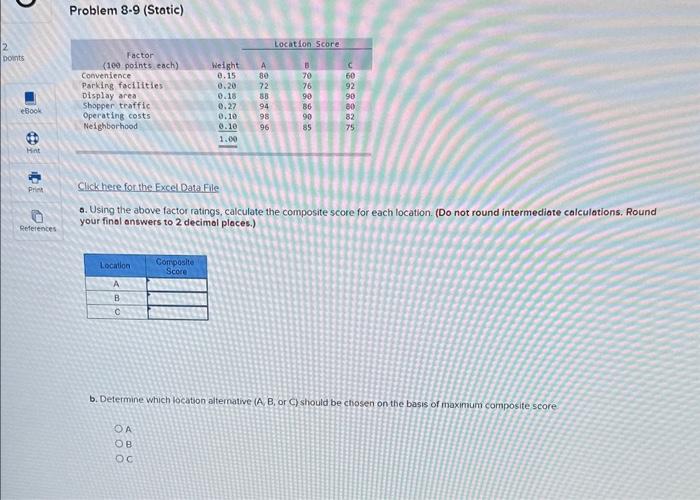 Solved Problem 8-9 (Static) Click here for the Excel Data. | Chegg.com