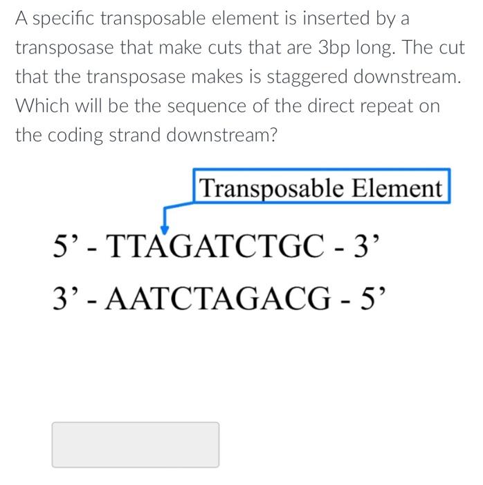 Solved A specific transposable element is inserted by a | Chegg.com