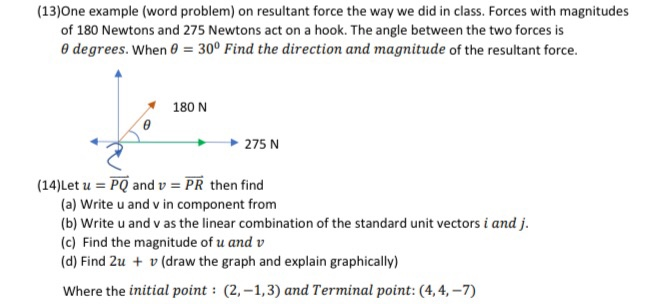 Solved (13)One example (word problem) on resultant force the | Chegg.com