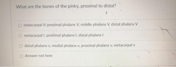 Solved What are the bones of the pinky, proximal to distal? | Chegg.com