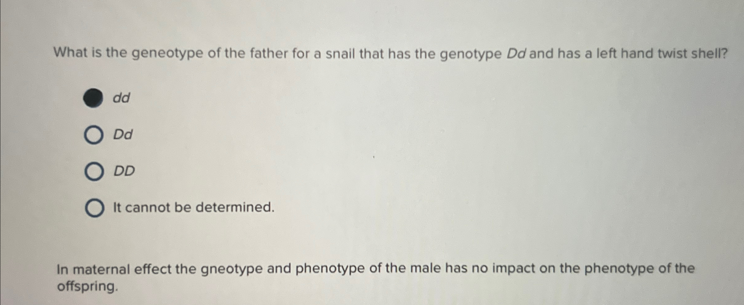 What is the geneotype of the father for a snail that | Chegg.com