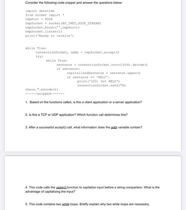 Solved Consider the following code snippet and answer the | Chegg.com