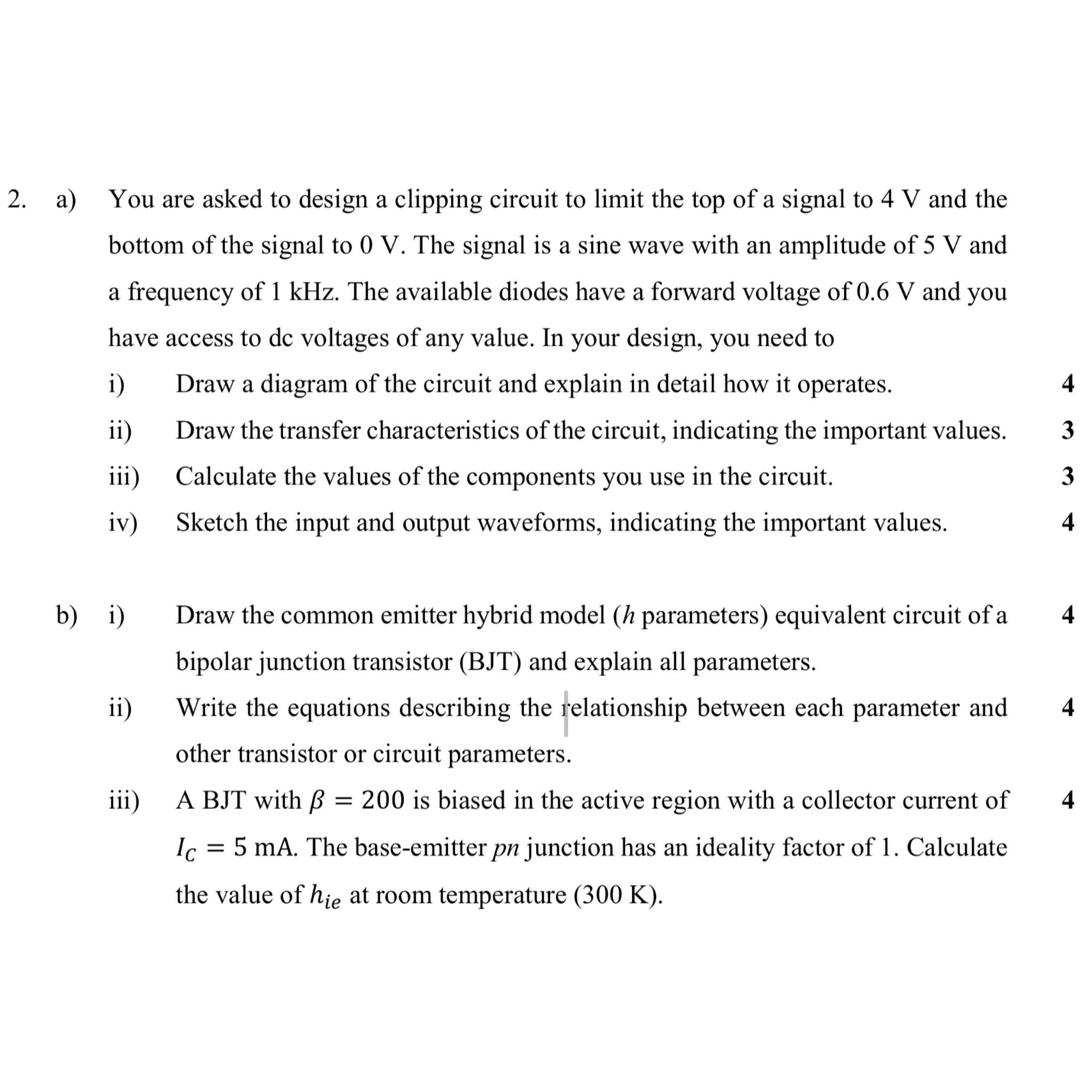 Solved a) ﻿You are asked to design a clipping circuit to | Chegg.com