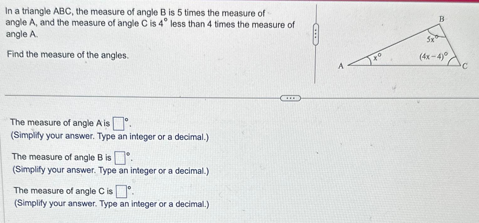 Solved In a triangle ABC, the measure of angle B ﻿is 5 | Chegg.com