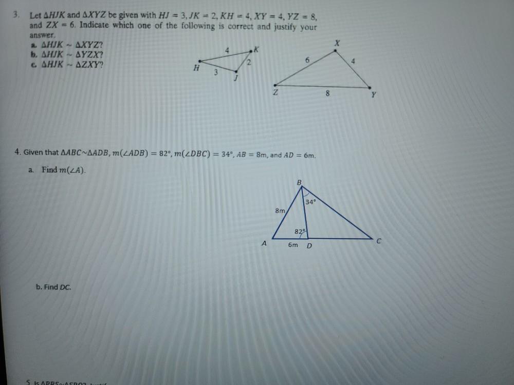 Solved 3. Let AHJK and AXYZ be given with HJ = 3,JK - 2, KH | Chegg.com