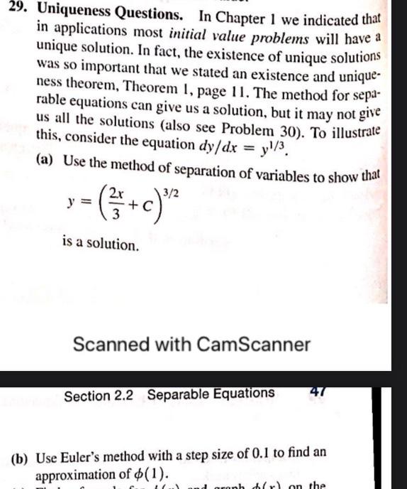 Solved 29. Uniqueness Questions. In Chapter 1 we indicated | Chegg.com