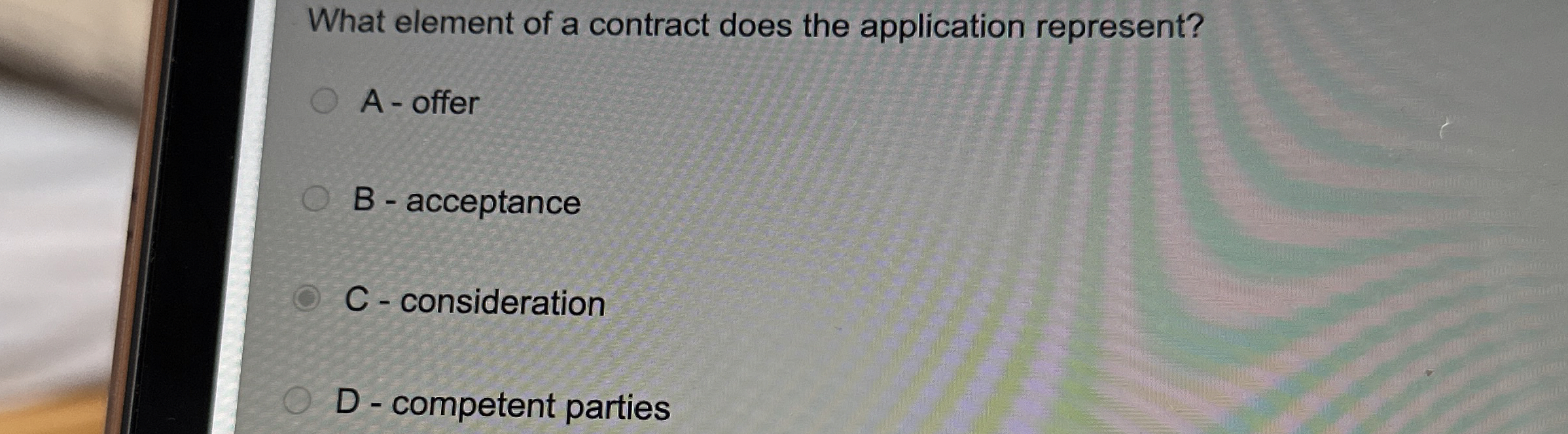 Solved What element of a contract does the application | Chegg.com