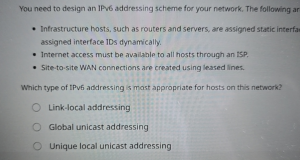Solved You need to design an IPv6 ﻿addressing scheme for | Chegg.com