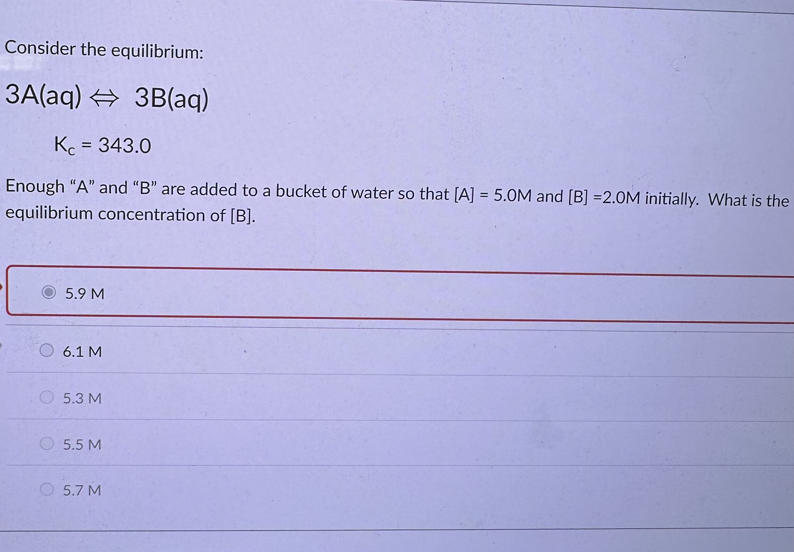 Solved Consider the equilibrium:3A(aq)≤>3B(aq)Kc=343.0Enough | Chegg.com