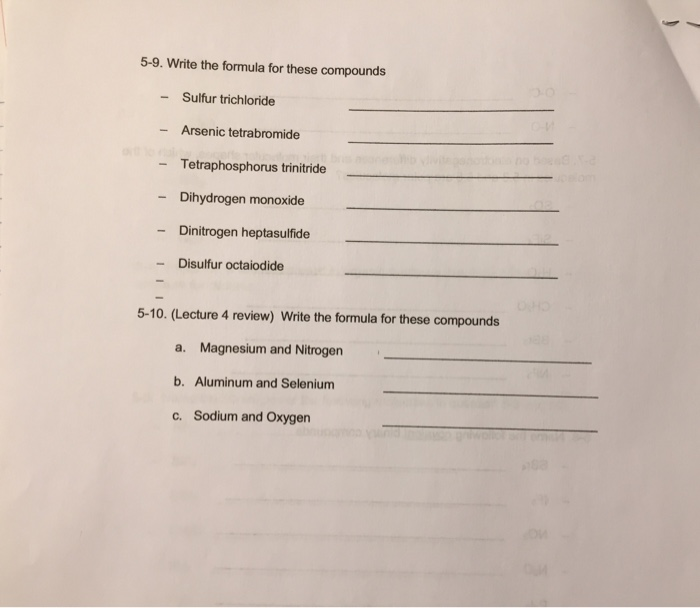 Solved 5-9. Write the formula for these compounds - Sulfur | Chegg.com