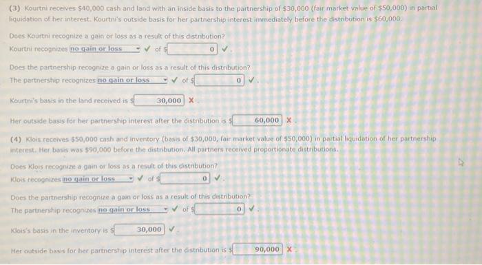 Solved (3) Kourtni receives $40,000 cash and land with an | Chegg.com
