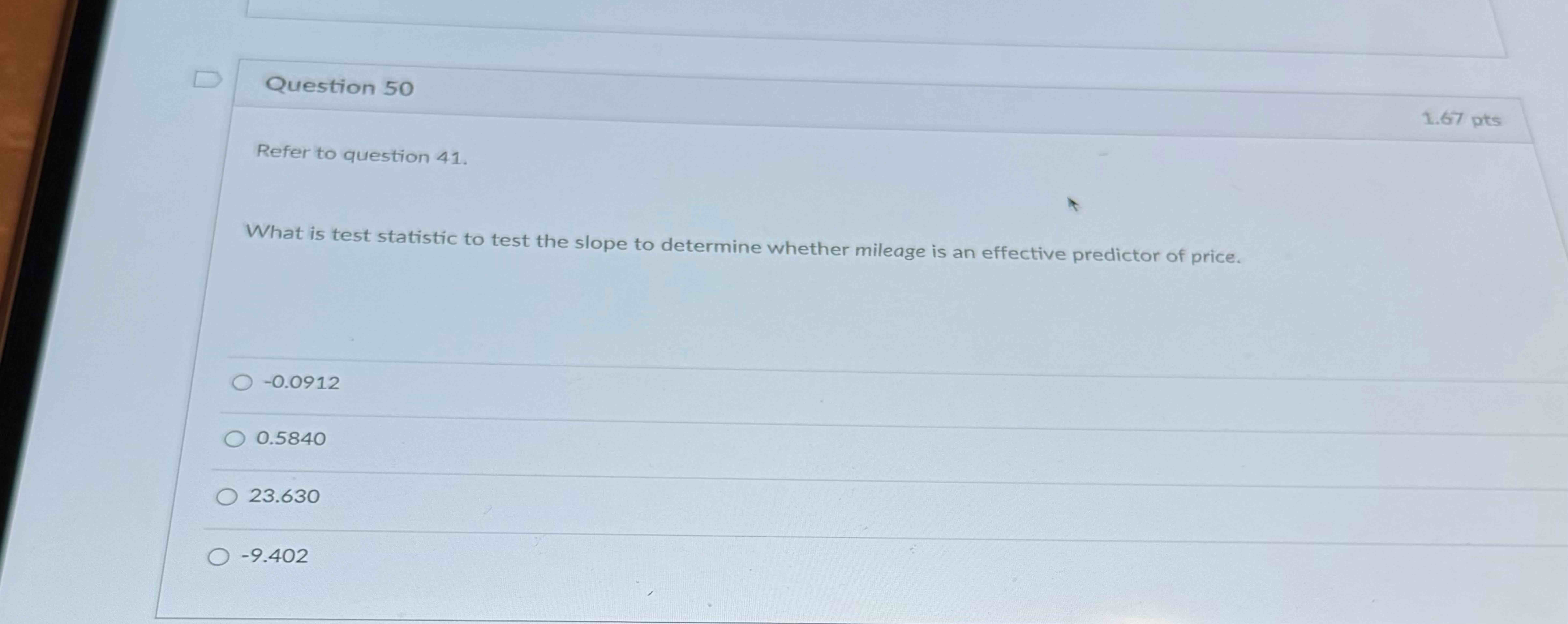 Solved Question 50Refer to ﻿question 41.What is ﻿test | Chegg.com