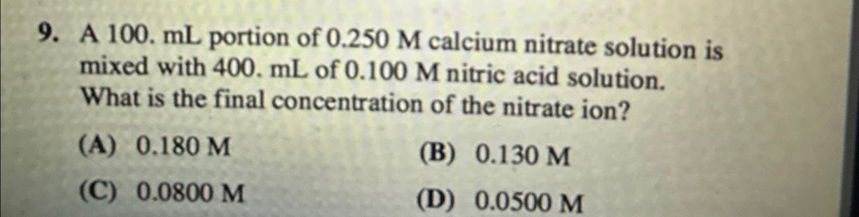 A 100.mL portion of 0.250M calcium nitrate solution | Chegg.com