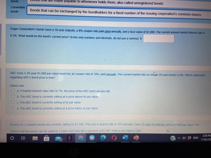 Solved bonds Convertible bonds payable to whomever holds | Chegg.com