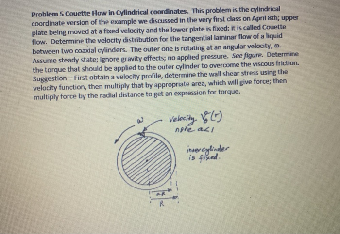 Solved Problem 5 Couette How in Cylindrical coordinates. | Chegg.com