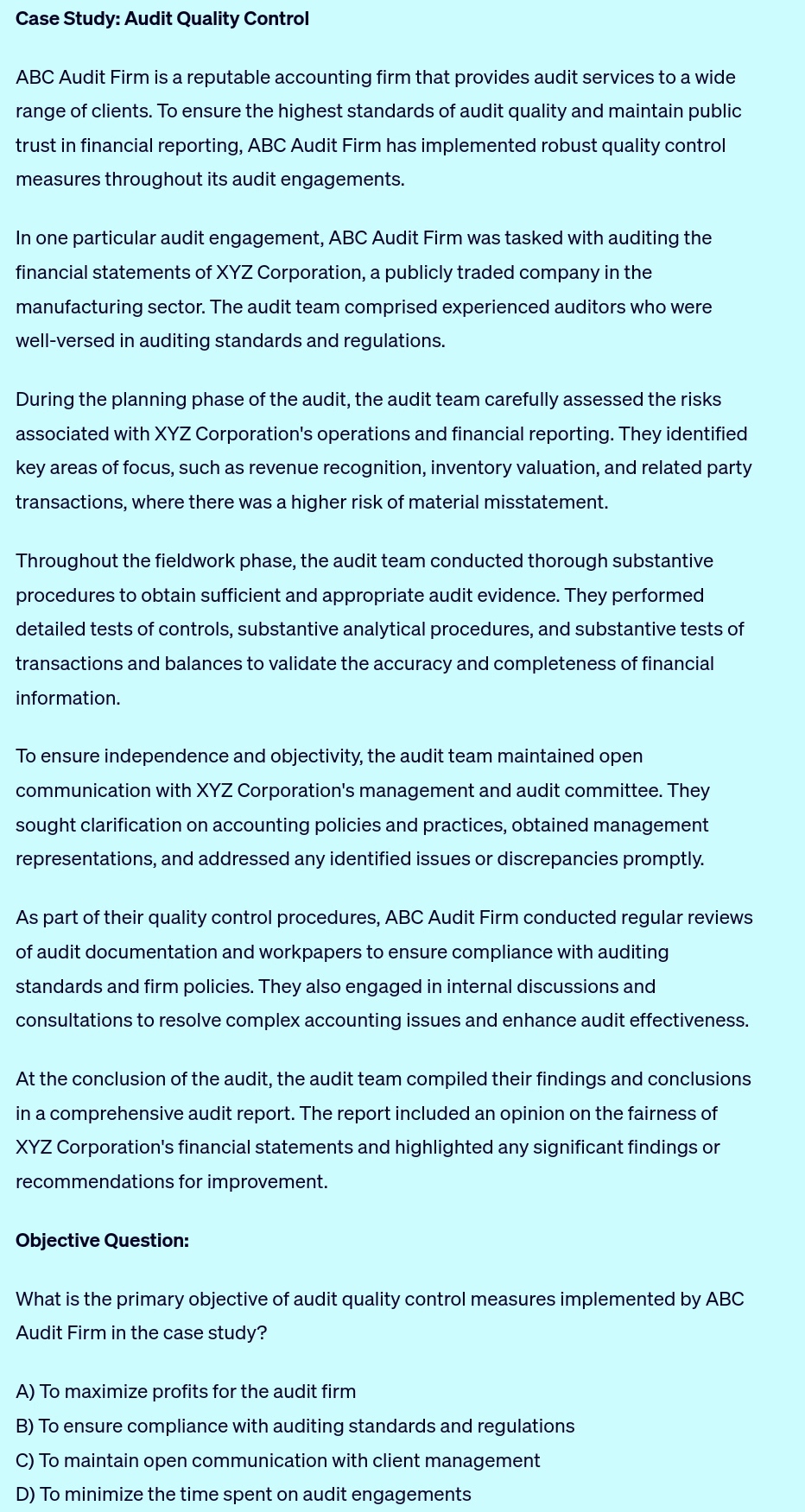 Solved Case Study: Audit Quality ControlABC Audit Firm is a | Chegg.com