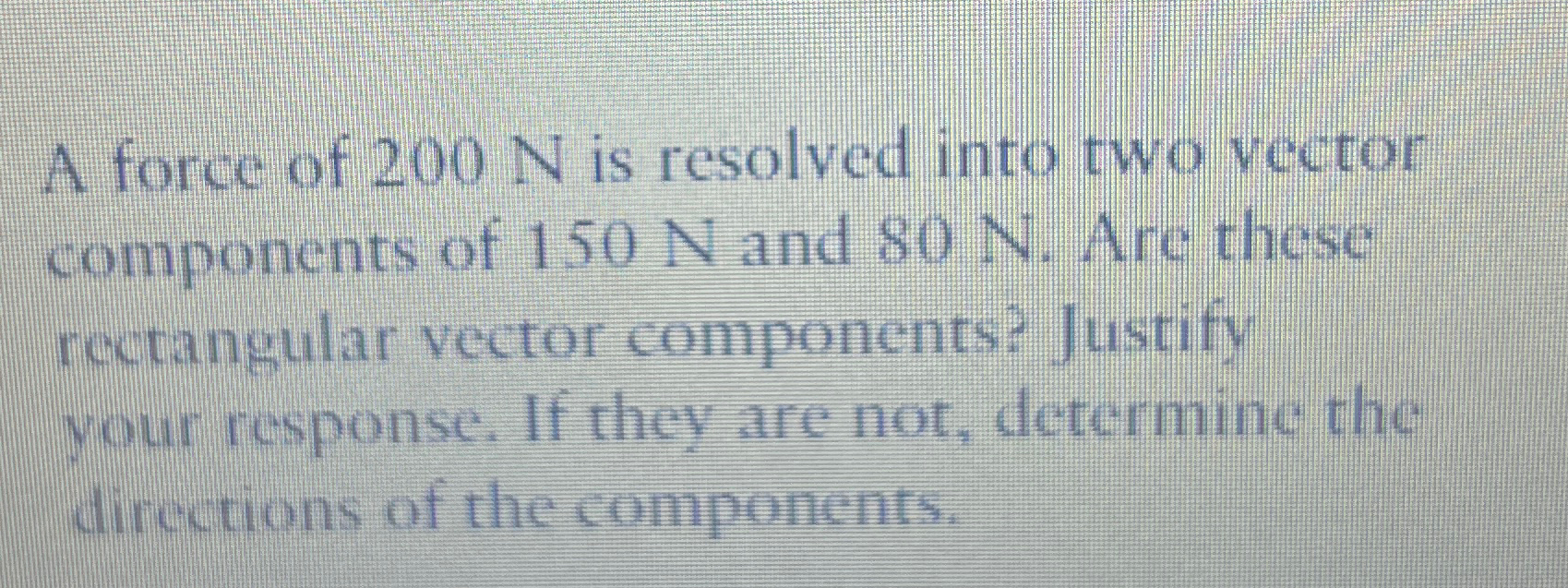 Solved A force of 200N ﻿is resolved into two vector | Chegg.com