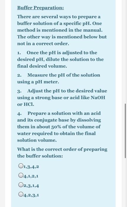 Solved Preparation of buffer solution and identification of | Chegg.com