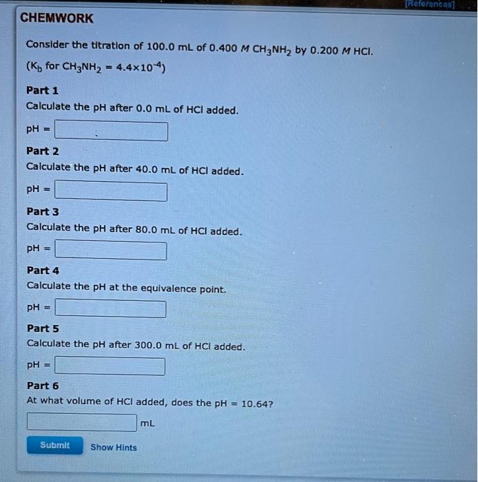 Solved Consider the titration of 100.0 mL of 0.400MCH3NH2 by | Chegg.com