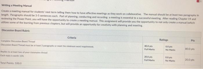 Writing a Meeting Manual Create a meeting manual for | Chegg.com