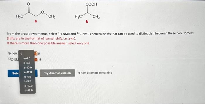 Solved From the drop-down menus, select 1H-NMR and 13C-NMR | Chegg.com