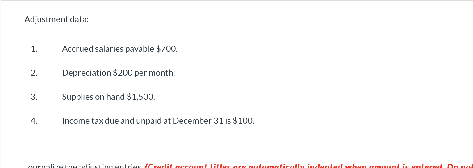 Solved Adjustment data:Accrued salaries payable | Chegg.com