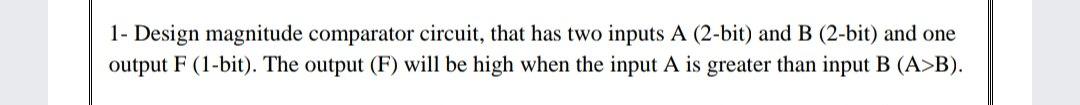 Solved 1- Design magnitude comparator circuit, that has two | Chegg.com