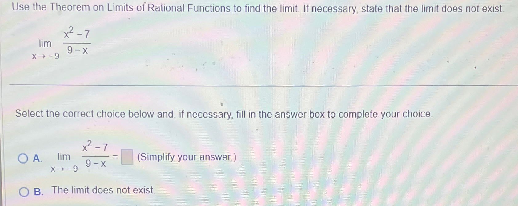 Solved Use the Theorem on Limits of Rational Functions to | Chegg.com