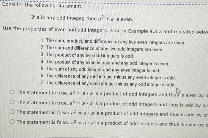 Solved Consider the following statement. If a is any odd | Chegg.com