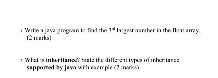 Solved 1. Write a java program to find the 3rd largest | Chegg.com