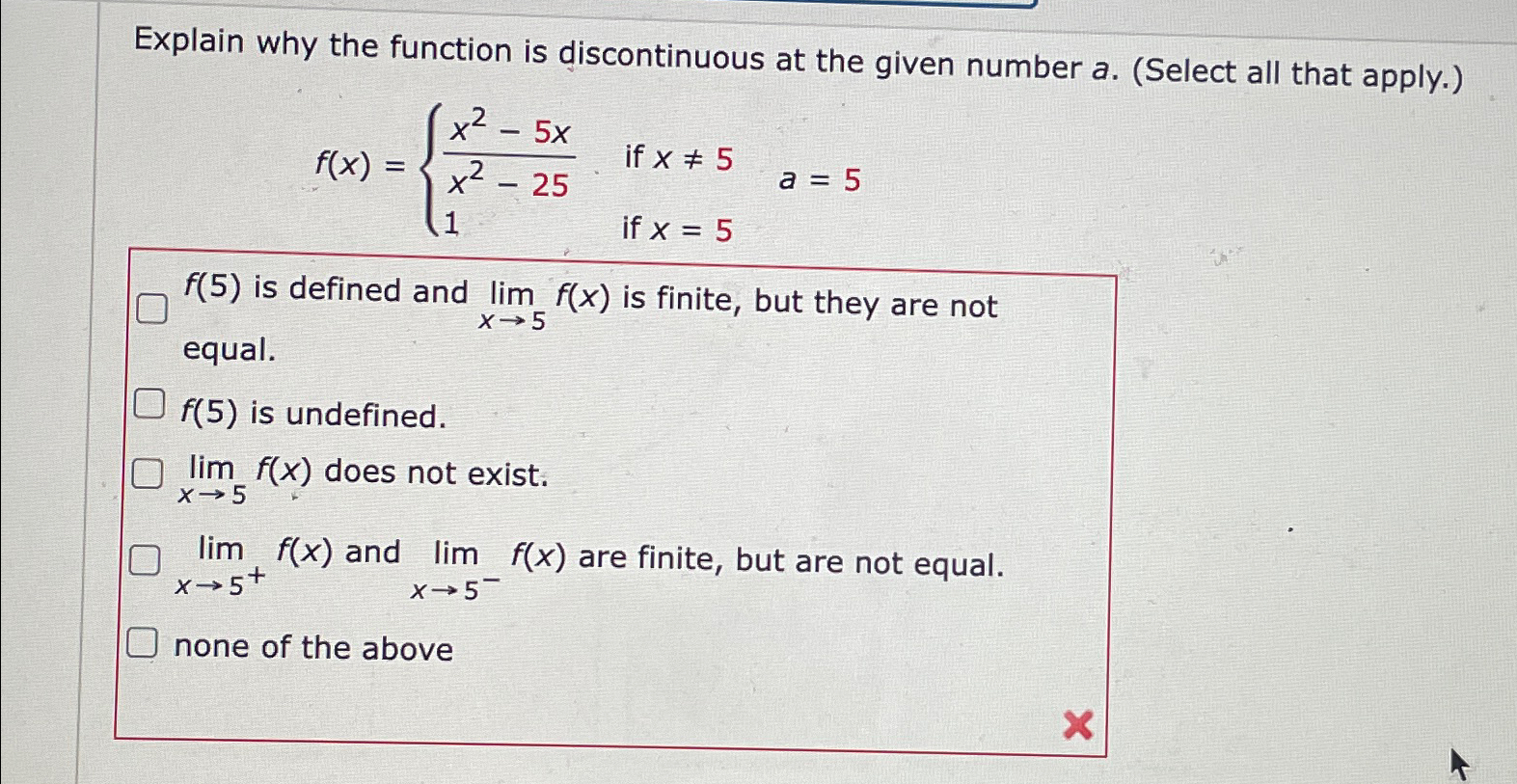 Solved Explain why the function is discontinuous at the | Chegg.com