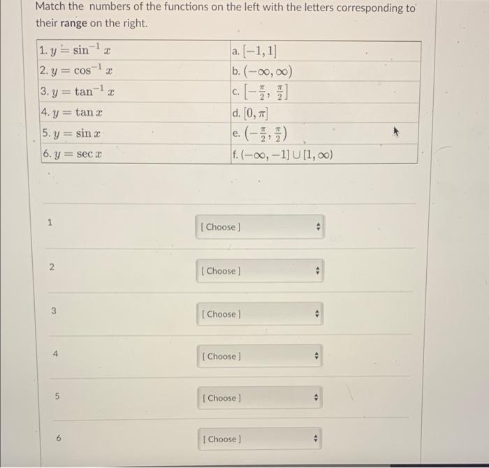 Solved Match the numbers of the functions on the left with | Chegg.com