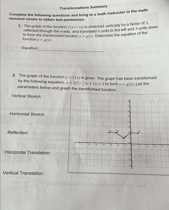 Solved Transformations Summary Complete the following | Chegg.com