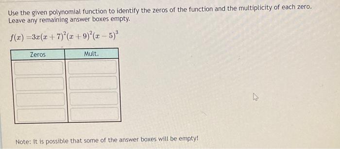 Solved Use the given polynomial function to identify the | Chegg.com
