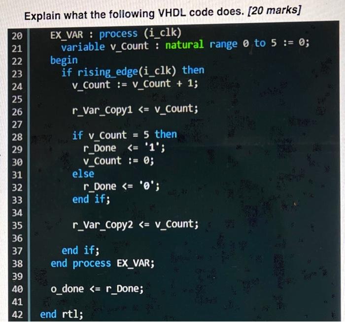 Solved Explain what the following VHDL code does. [20 marks] | Chegg.com