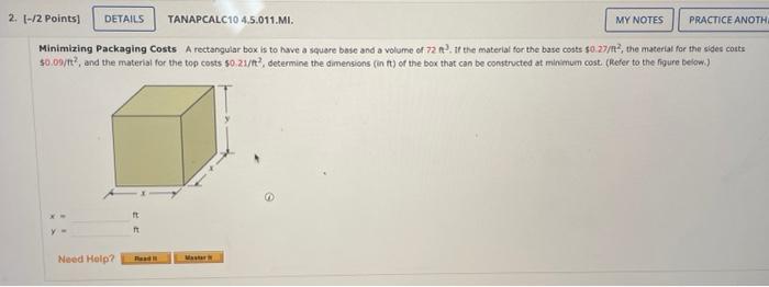 Solved Minimizing Packaging Costs. A rectangular box is to | Chegg.com