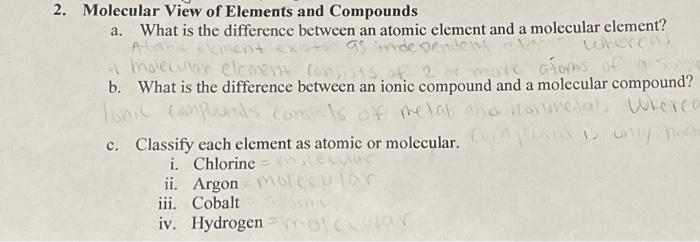 Solved 2. Molecular View of Elements and Compounds a. What | Chegg.com