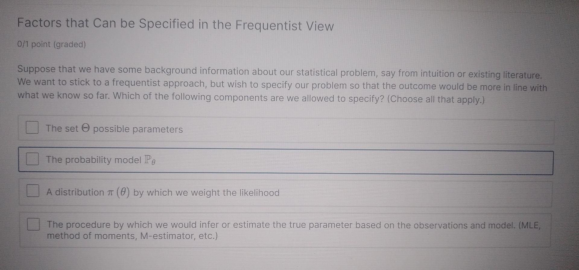 Solved Frequentist vs. Bayesian I 1 point possible (graded) | Chegg.com