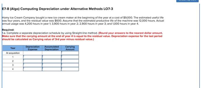 Solved E7-8 (Algo) Computing Depreciation under Alternative | Chegg.com
