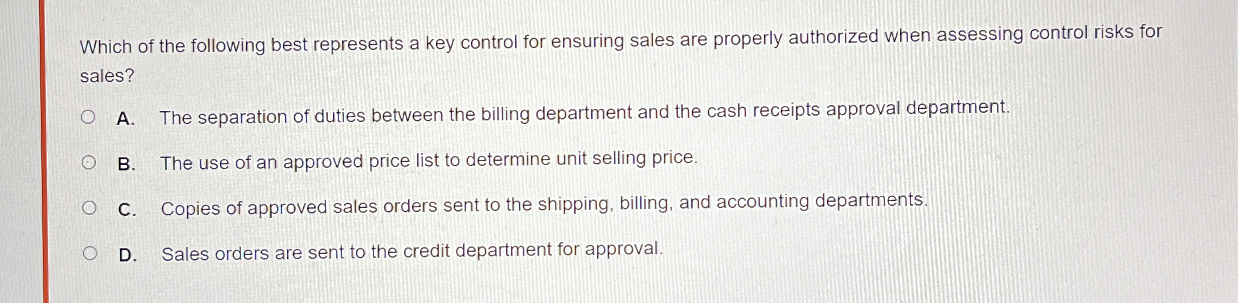 Solved Which of the following best represents a key control | Chegg.com