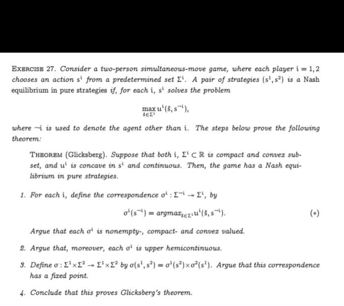 Solved EXERCISE 27. Consider a two-person simultaneous-move | Chegg.com