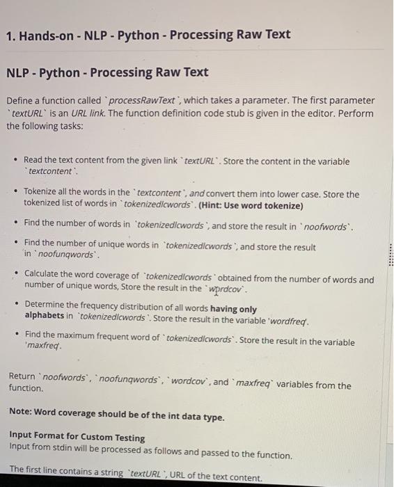 Solved 1. Hands-on - NLP - Python - Processing Raw Text NLP | Chegg.com