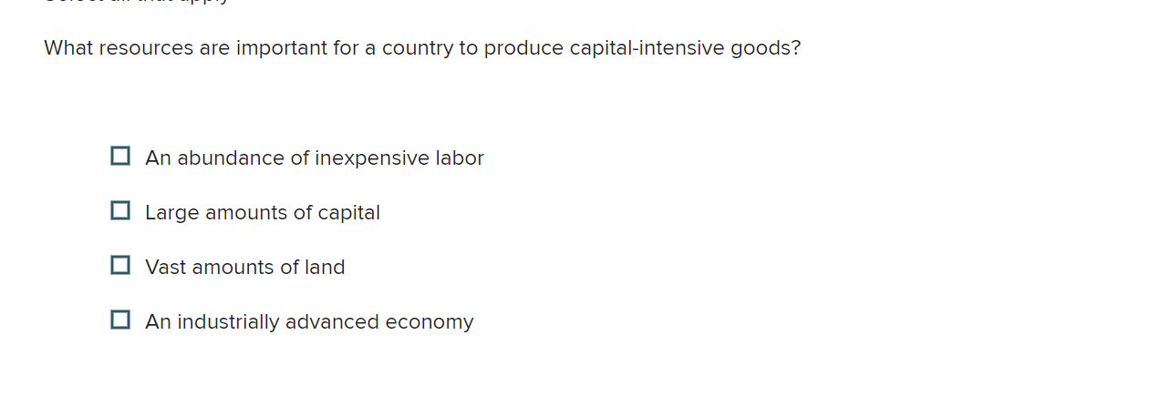 Solved What resources are important for a country to produce | Chegg.com